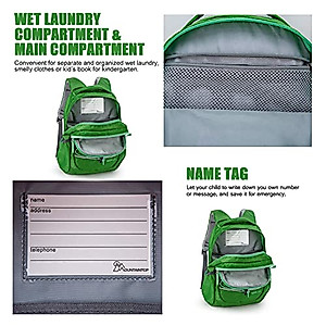 MOUNTAINTOP Kids Backpack for Boys Girls Preschool Water Resistant Lightweight Children Daypack 10L, Grass Green