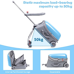 Ride On Suitcase for Kids, Kids Ride-on Suitcase Carry-on Luggage, 20" Luggage with Spinner Wheels Suitcase, Expandable Luggage Seat with 4 Universal Wheels Help Your Child Travel, Gift as Kids