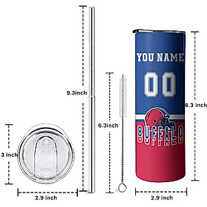 20oz Customs stainless steel Insulated tumbler with Lid and Straws, Personalized football gifts for fans, Travel Cup Adds Your Name and Number