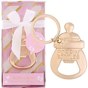 24 Pack POPPIN BOTTLES Key chain Bottle Opener Girl Baby Shower Favors for Guests Girl Baby Shower Souvenirs Bottle Opener,Girl Pink Baby Shower Decoration Supplies (Pink, 24)
