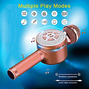 FISHOAKY Karaoke Microphone, Kids Karaoke Machine Portable Mic Player Speaker with LED for Christmas Birthday Home Party KTV Outdoor