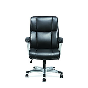 Sadie Executive Computer Chair- Fixed Arms for Office Desk, Black Leather (HVST315)