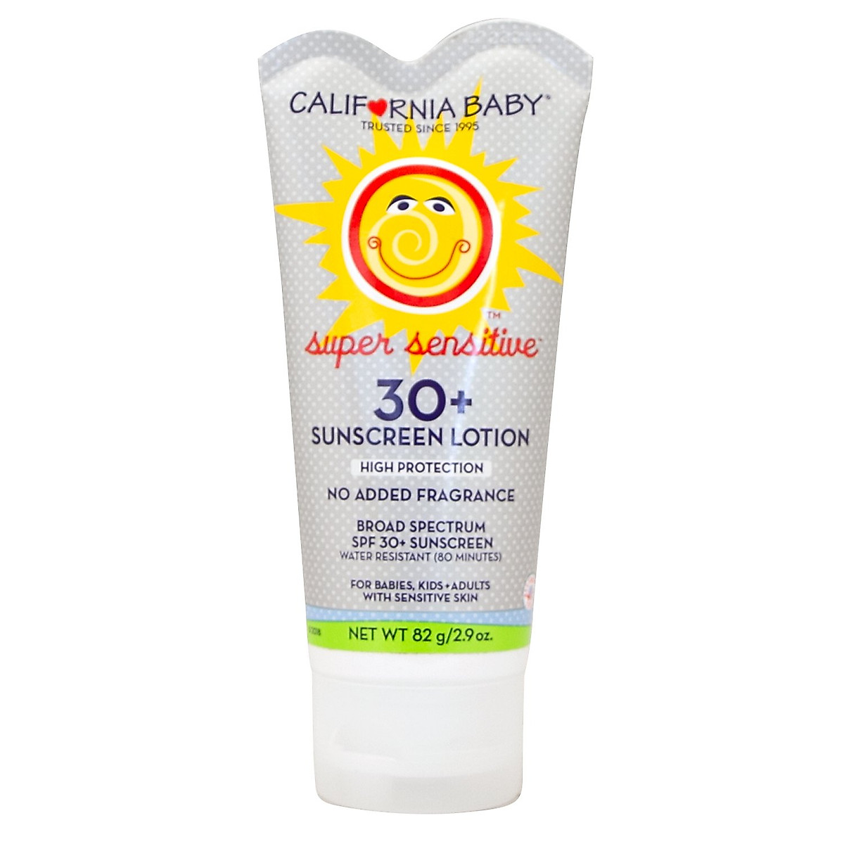 California Baby Super Sensitive SPF 30+ Sunscreen Lotion | Broad Spectrum | Unscented Mineral Sunscreen Face & Body | Allergy-Friendly | Coral Reef Safe | Benzene-Free | Baby, Kids, Adults Physical Sunscreen For Sensitive Skin or Eczema | 82 g / 2.9 oz.