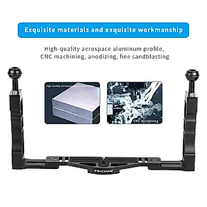 FEICHAO BQSZJ-3-B CNC Diving Handle Tray Upgraded Base Bracket Dual Handheld Hand Grip Rig Compatible for Action DSLR Camera Video Waterproof Case (Black)