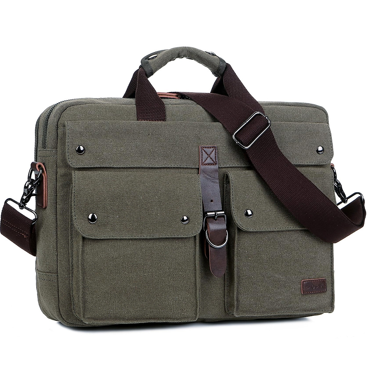 Stylish 17 inch Canvas Laptop Bag Messenger Bag Briefcase Vintage Crossbody Shoulder Bag Military Satchel for Men BC-07 (Army-Green)