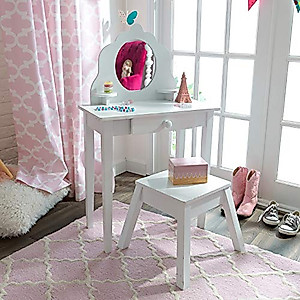 KidKraft Medium Wooden Vanity & Stool - White, Children's Furniture, Kid's Bedroom Storage, Gift for Ages 3-8