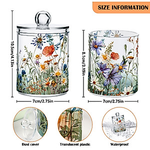 senya Clear Plastic Jars Cotton Swabs Cans, Wildflowers Butterflies Botanical Bathroom Canisters Storage Organizer with Lids 2PCs Set for Cotton Ball, Cotton Swab, flossers, Hair Bands