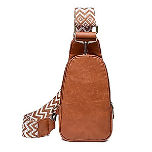 Chest Bag Sling Bag for Women, Small Crossbody PU Leather Satchel Daypack for Lady Shopping Travel Fashion Shoulder Strap (Brown)