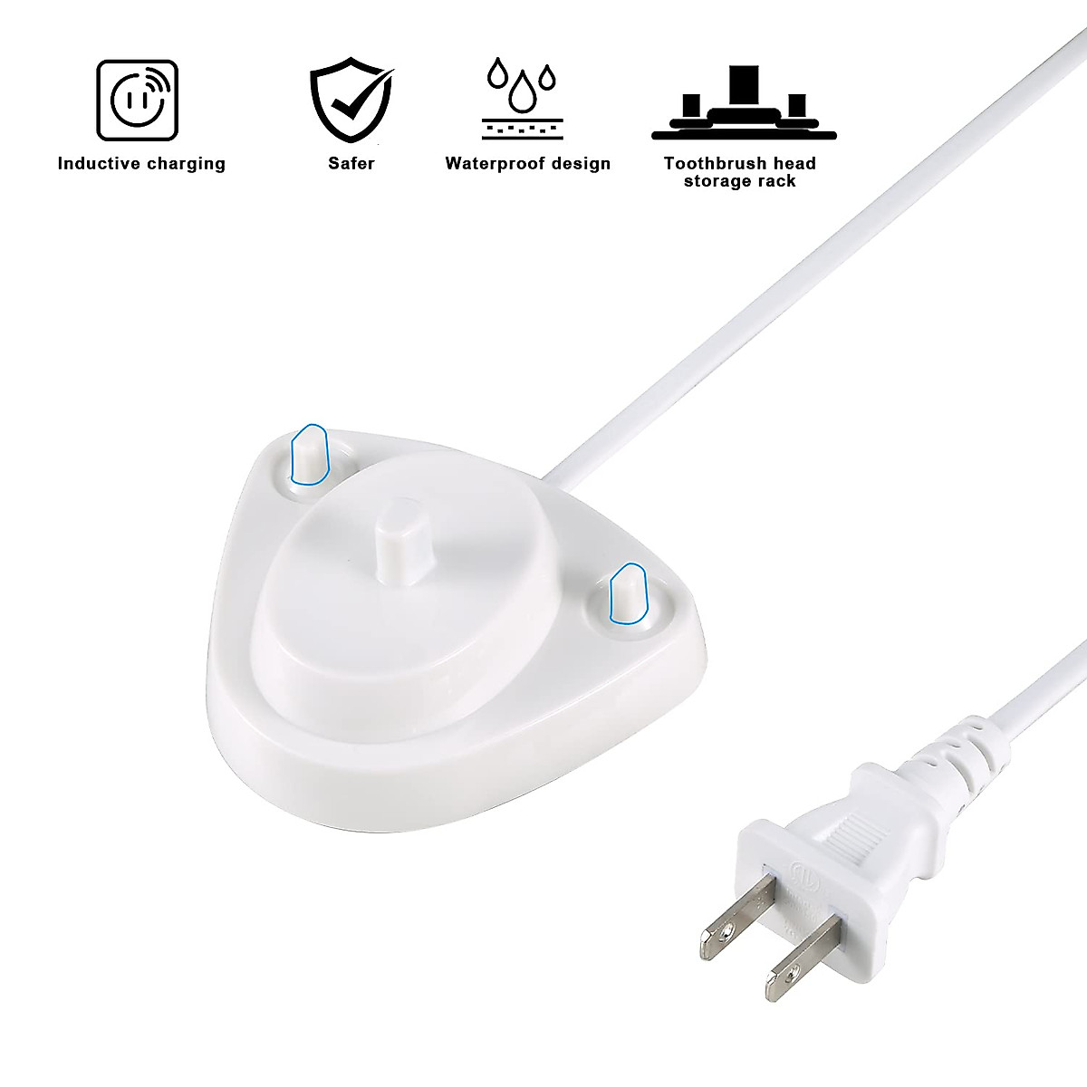 Toothbrush Charger for Oral B, POEXUJING Portable Inductive Electric Toothbrush Charger for Model 3757 with 2 Toothbrush Head Holders and 2 Dust Caps, Charging Base Power Cord for Travel Replacement