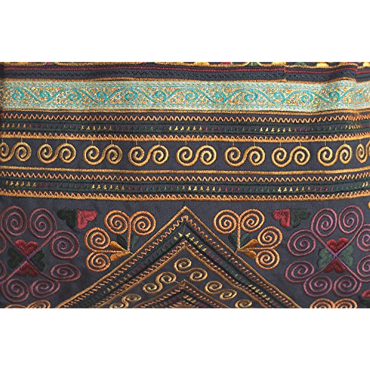 changnoi Hill Tribe Tote Bag Hmong Embroidered Fabric Large Size Thai Fair Trade (Diamond Mocha)