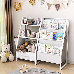 BAIJIALI Kids Bookshelf and Toy Organizer, 3 Tier Bookshelf for Kids, Montessori Bookcase Book Shelf for Kids Rooms, Bedroom, Playroom,Toy Storage Organizer with Bookshelf