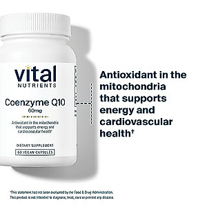 Vital Nutrients CoQ10 60mg | Vegan Supplement | CoEnzyme Q10 from Ubiquinone | Potent Antioxidant to support Heart Health and Energy levels* | Gluten, Dairy and Soy Free | Non-GMO | 60 Capsules