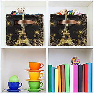 ALAZA Eiffel Tower Paris France Large Storage Baskets with Handles Foldable Decorative 2 Pack Storage Bins Boxes for Organizing Living Room Shelves Office Closet Clothes