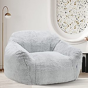 Homguava Giant Bean Bag Chair Sofa High-Density Foam Filled Sofa Chair Large Lazy BeanBag Sofa with Armrests for Living Room, Bedroom (Light Grey)
