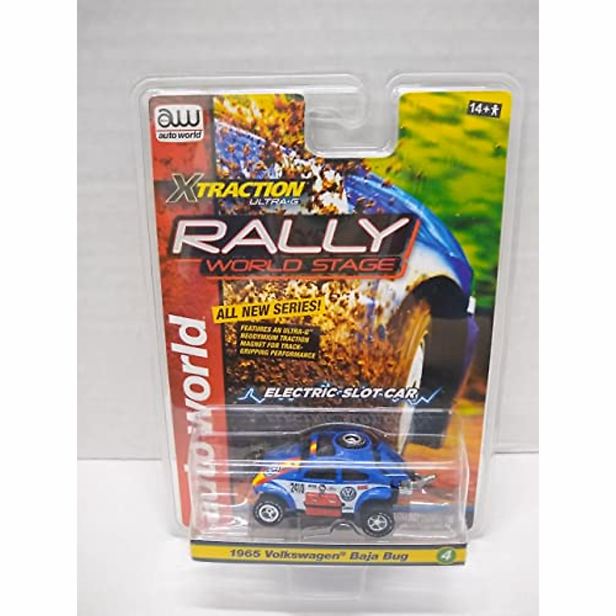 Auto World SC380-4A Rally World Stage 1965 Baja Bug HO Scale Electric Slot Car - Blue