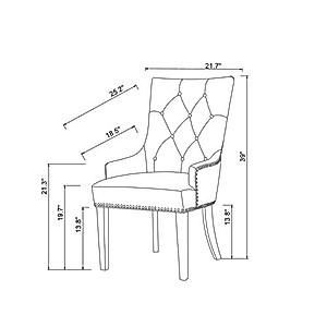 Iconic Home Cadence Dining Side Chair Button Tufted PU Leather Velvet Polished Brass Nailheads Espresso Finished Wooden Legs, Navy – White, Modern Transitional