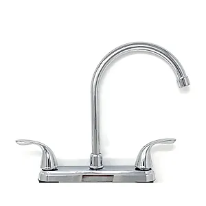 Chromed Surface 8" Two-Handle Tall Stainless Steel Spout Kitchen Faucet [925LF8] ADA, 8-Inch Center Hole Metal Body HI Rise Spout NO Lead