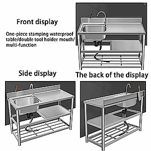 Kitchen sinks, stainless sink, water trough,Stainless steel material, 200mm groove depth, double turret design, all steel drain, suitable for kitchen, bathroom, balcony, bar, hotel, hospital, school (