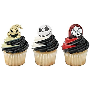 DecoPac The Nightmare Before Christmas Rings, Cupcake Decorations Featuring Jack, Sally, And Oogie Boogy - 24 Pack