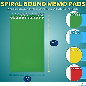 1InTheOffice Wirebound Spiral Memo Books, Memo Pads, 3" x 5", College Ruled, Small Notepad 3x5, Assorted, 75 Sheets/Pad, 5 Pads/Pack (5)