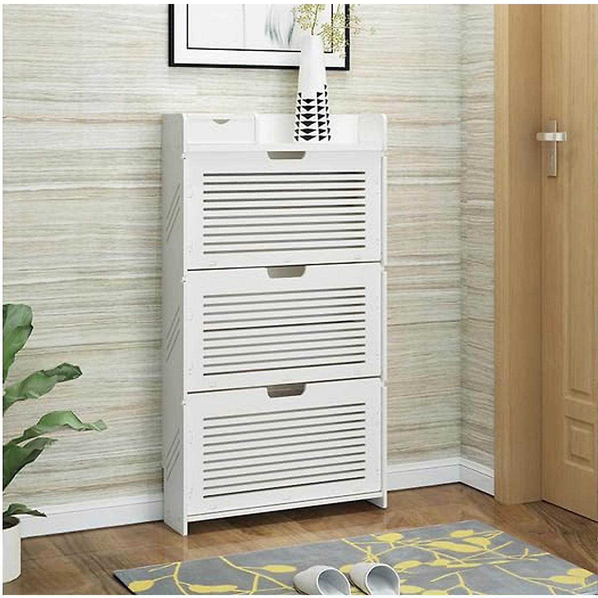 CNCEST 3 Level Flip Shoe Cabinet, Ultra-Thin Shoe Rack Organizer Entryway Storage Cabinet Dump Bucket Shoe Cabinet for Bedroom Living Room Shoe Storage