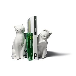 Danya B. Decorative Cat Bookend Set for Cat Lovers in White, Great Gift for The Feline Fan for Home or Office Bookcases, Display Shelves or for Pet Store Owner or Groomer