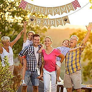 Rainlemon Jute Burlap Welcome Baby Banner with Grill BBQ Theme Baby Shower Party Garland Decoration