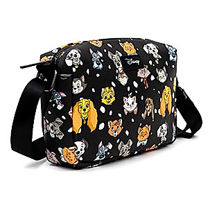 Disney Bag, Cross Body, Rectangle, Disney Cats and Dog Faces Collage Black White, Vegan Leather