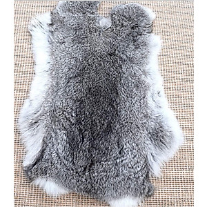 Natural Tanned Rabbit Fur Hide (10" by 12" Rabbit Pelt with Sewing Quality Leather) (Natural Gray)