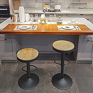 YOUNUOKE Bar Stools Set of 2 Round Adjustable Swivel Counter Height Barstool Backless Wood and Metal Bar Stools with Footrest Modern Bar Chair for Kitchen Counter Island