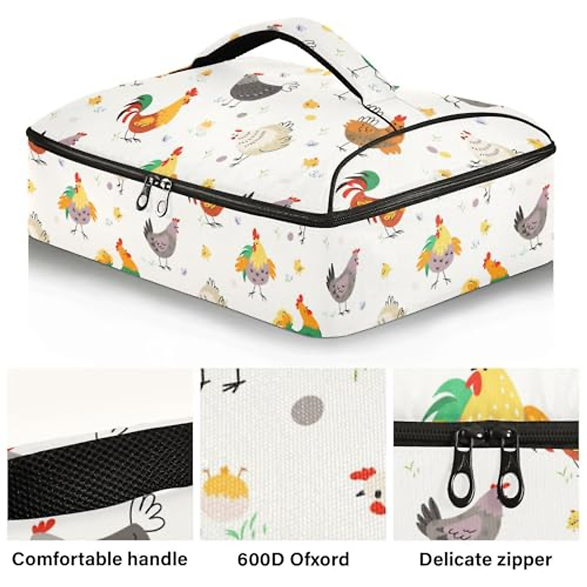 Kcldeci Insulated Thermal Food Carrier Insulated Casserole Carrier for Hot or Cold Food,Chicken Spring Insulated Tote Bag for Potluck Cookouts Parties Picnic,Lasagna Lugger