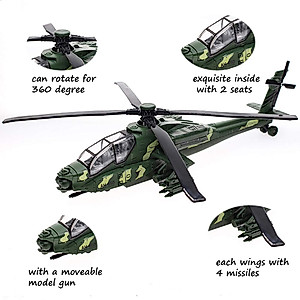 CORPER TOYS Army Helicopter Toy Diecast Military Attack Plane with Lights and Sounds Pullback Vehicles for Kids Boys Bonus with 2 Army Soldiers