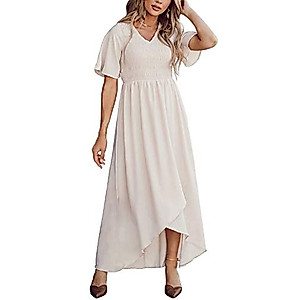 Zattcas Maxi Dresses for Women Summer Short Sleeve Long Bridesmaid Dresses Cream Medium