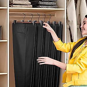 BUMODEL Wooden Pants Hangers with Clips 20 Pack Adjustable Wood Skirt Hangers for Women Space Saving Clothes Hangers Jeans Trousers Hangers for Closet Non Slip,Brown