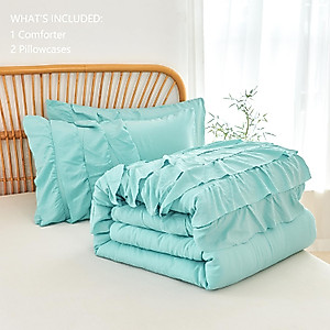 PERFEMET Teal Boho Full Size Bedding Sets for Girls, Multi Layers Ruffle Kids Comforter Set, Washed Microfiber Princess Bed Set, Farmhouse Fluffy Boho Preppy Bedding Set (Teal,Full)