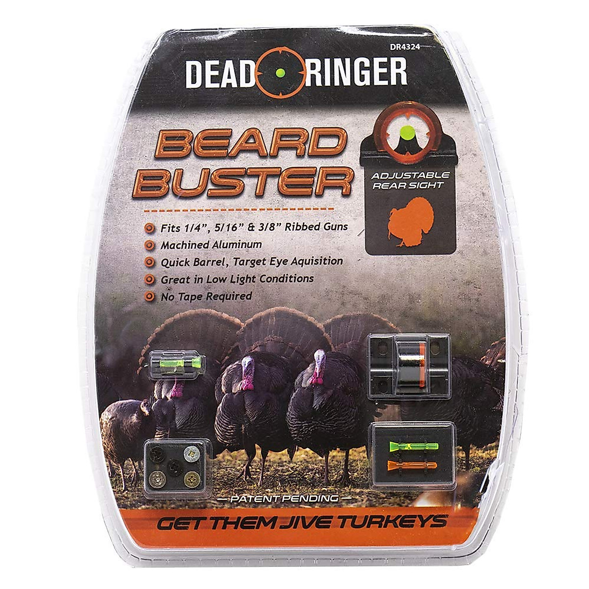 Dead Ringer Beard Buster Shotgun Sight, Aluminum Base with Orange Compass Point Sight, Turkey & Duck Hunting Shotgun Sights, Black