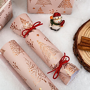 Homeral Christmas Wrapping Paper Roll - 46.8 sq.ft. 3D Embossed Foil Christmas Tree, Star on Rose Gold Pink for Christmas, New Year Celebration, Holiday - 17in x 33ft