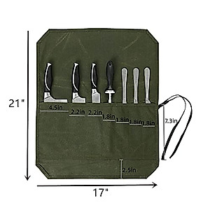 Heavy Duty Waxed Canvas Knife Roll Bag, Portable Chef Knife bag, Waterproof And Durable (Army Green)