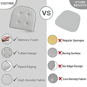 Cozyide U-Shaped Chair Cushions for Dining Chairs 4 Pack, Memory Foam Chair Pads with Tufted Design and Non-Slip Backing, 17" x 16", Light Grey