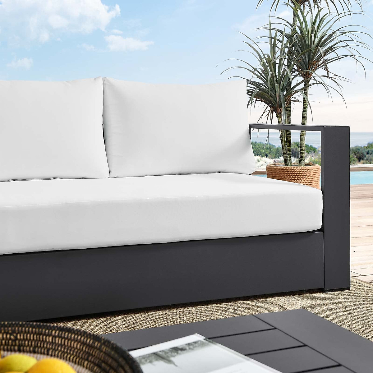 Modway Tahoe Aluminum Outdoor Patio Sofa in Gray White