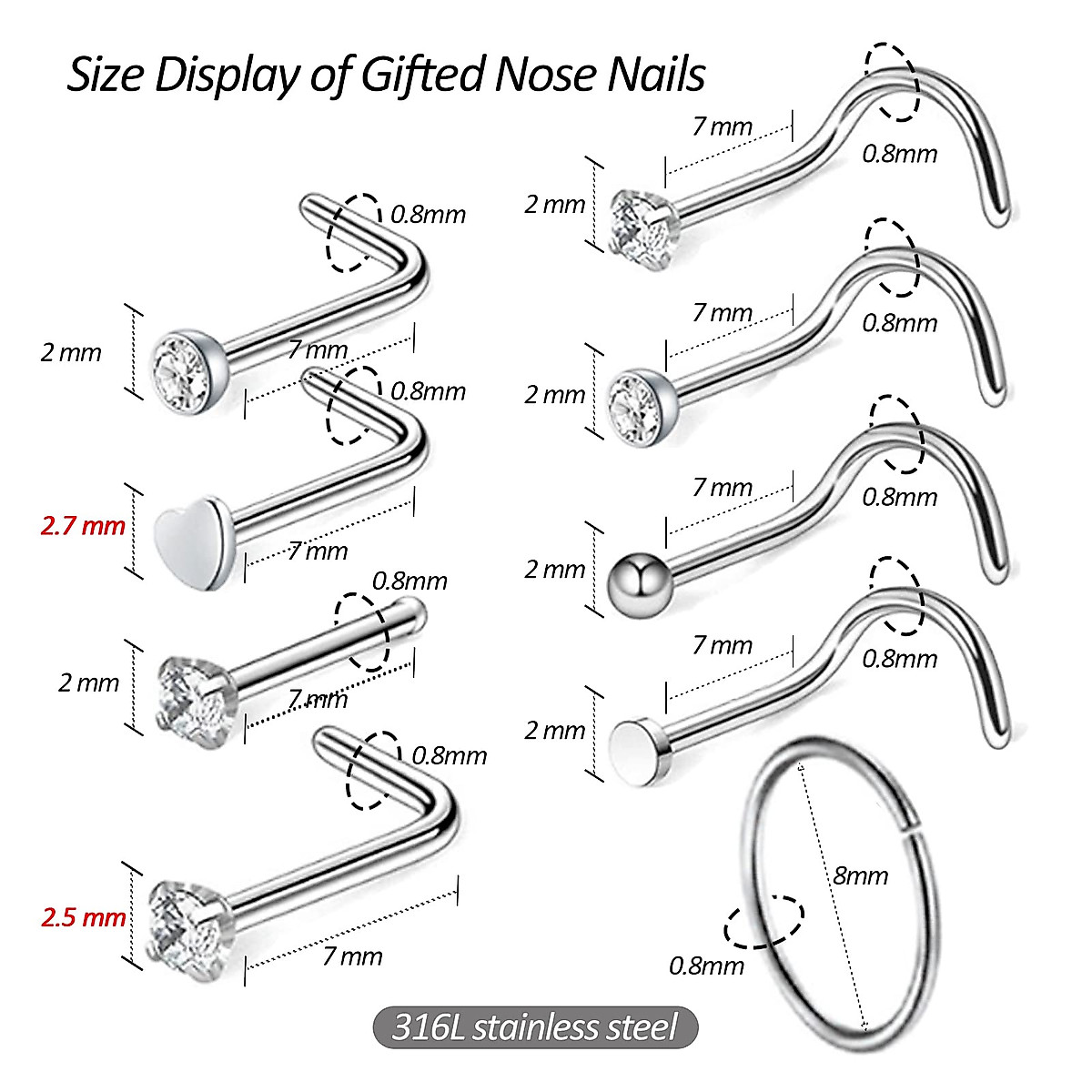 Firstomato 2 PCS Disposable Nose Piercing Gun Self Nose Piercing Kit Piercing Nose Rings Piercer Hypoallergenic Nose Stud