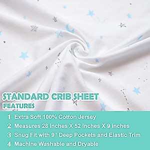 American Baby Company 2 Pack Fitted Crib Sheets 28" x 52", Soft Breathable Neutral 100% Cotton Jersey Sheet, Blue Stars and Blue, for Boys and Girls, Fits Crib and Toddler Bed mattresses