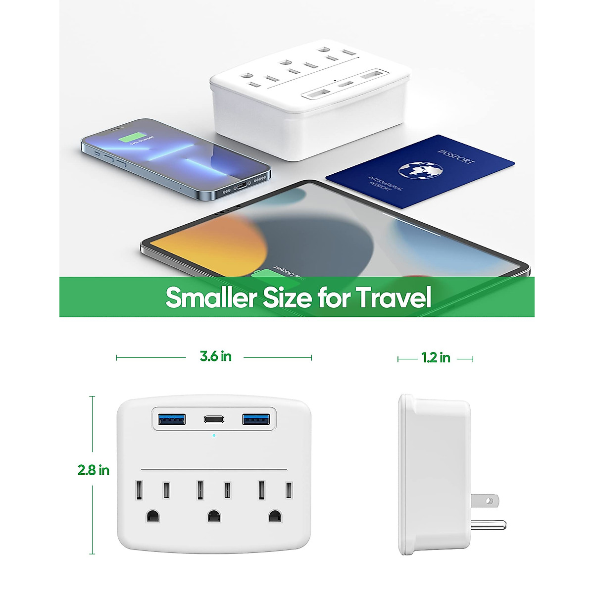 Cruise Essentials Foldable Power Strip with USB C, No Surge Protector Multi Outlet Wall Plug, 3 Outlets & 3 USB Ports, Cruise Accessories Must Haves, Compact for Home Office Travel