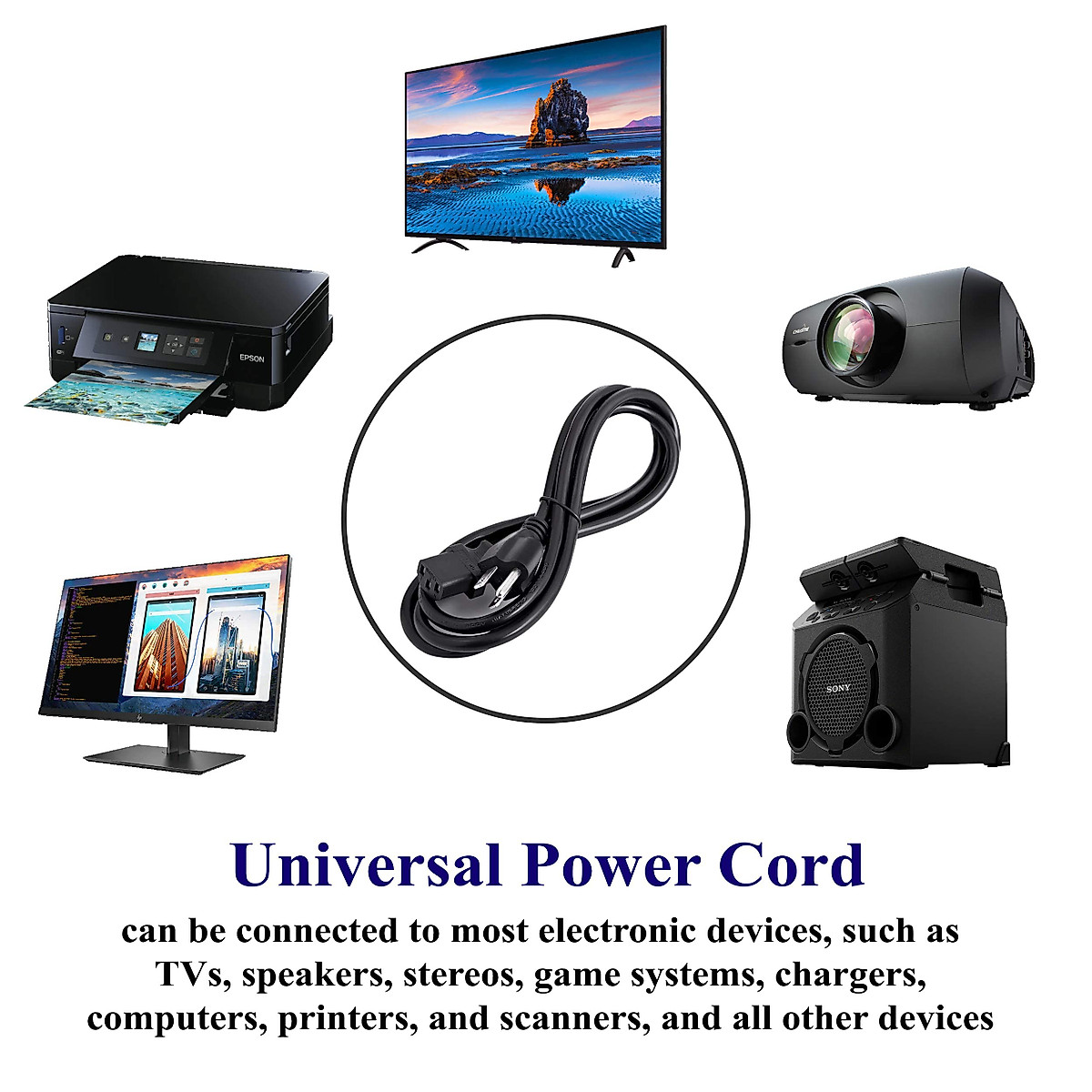 Aurum Cables UL Approved 6 Feet Universal Computer Monitor Power Cord, C13 Power Cable for Monitor, PC, Desktop, Printer, Scanner, 18 AWG NEMA 5-15P to IEC13 (6 Ft - 5 Pack)