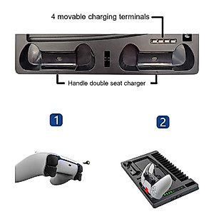 Sequn Vertical Charging Stand for Playstation 5 with Cooling Fan for PS5 Digital Edition/Ultra HD Console, Charging Dock Station with 15 Game Storage Slots and Dual Controller Charger Ports