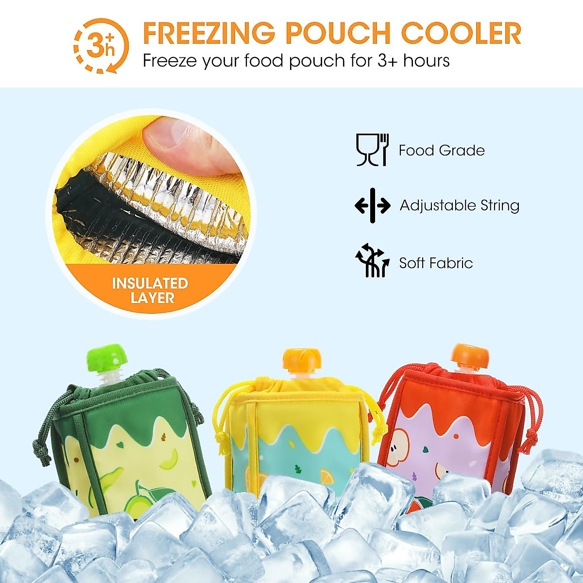 Aieve On-the-go Food Pouch Cooler, 2 Pack Insulated Cooler Holder for Baby Food Pouch, Freezing Food Pouch for 3+ Hours