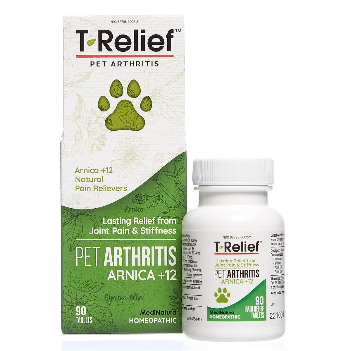 MediNatura T-Relief Pet Arthritis Pain Relief 90ct Tablets, T-Relief Pet Pain Relief 90ct Tablets and T-Relief Pet Calming with Chamomile 90ct Tablets Bundle