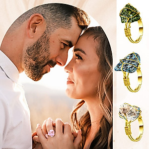 Sureio 12 Pieces Chakra Crystal Ring Healing Crystal Adjustable Gemstone Irregular Stone Rings for Women and Girls Colorful Gem Copper Wire Wrap Ring for Women, Gold Ring