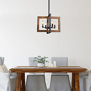 LOG BARN Dining Room Lighting Fixtures Hanging, Farmhouse Chandelier in Distressed Wood and Metal Finish, Black Pendant for Kitchen Island