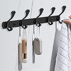 MOKANI Coat Rack Wall Mounted 2 Pack, Stainless Steel Wall Coat Hooks, Heavy Duty Metal Hook Rack Rail for Hanging Clothes Towel Coat Hat Key Robes Entryway Bathroom Kitchen (5 Hooks,Black)
